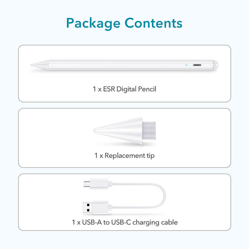 ESR Digital iPad Stylus Pencil with Magnetic Attachment - White & Black ...